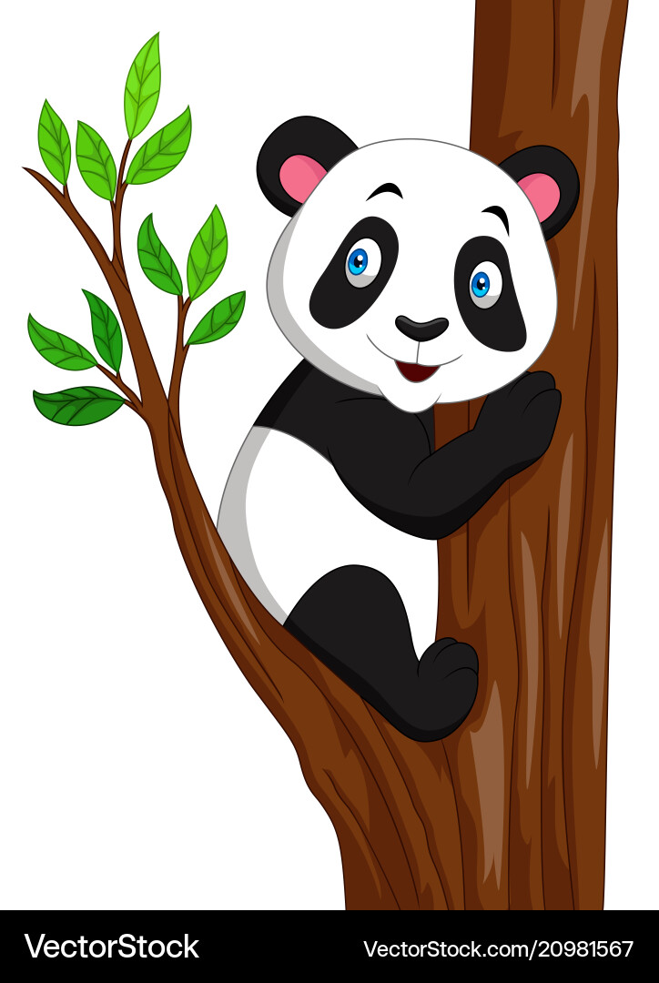 Cartoon panda climbing a tree Royalty Free Vector Image