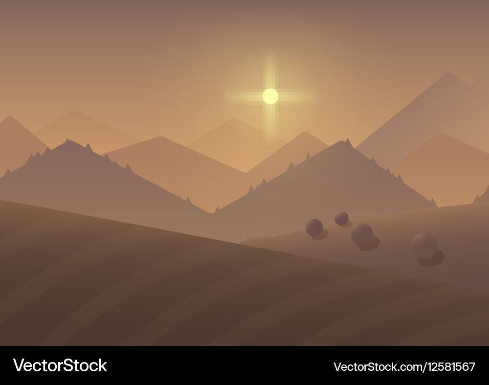 Cartoon sunrise mountain landscape background Vector Image