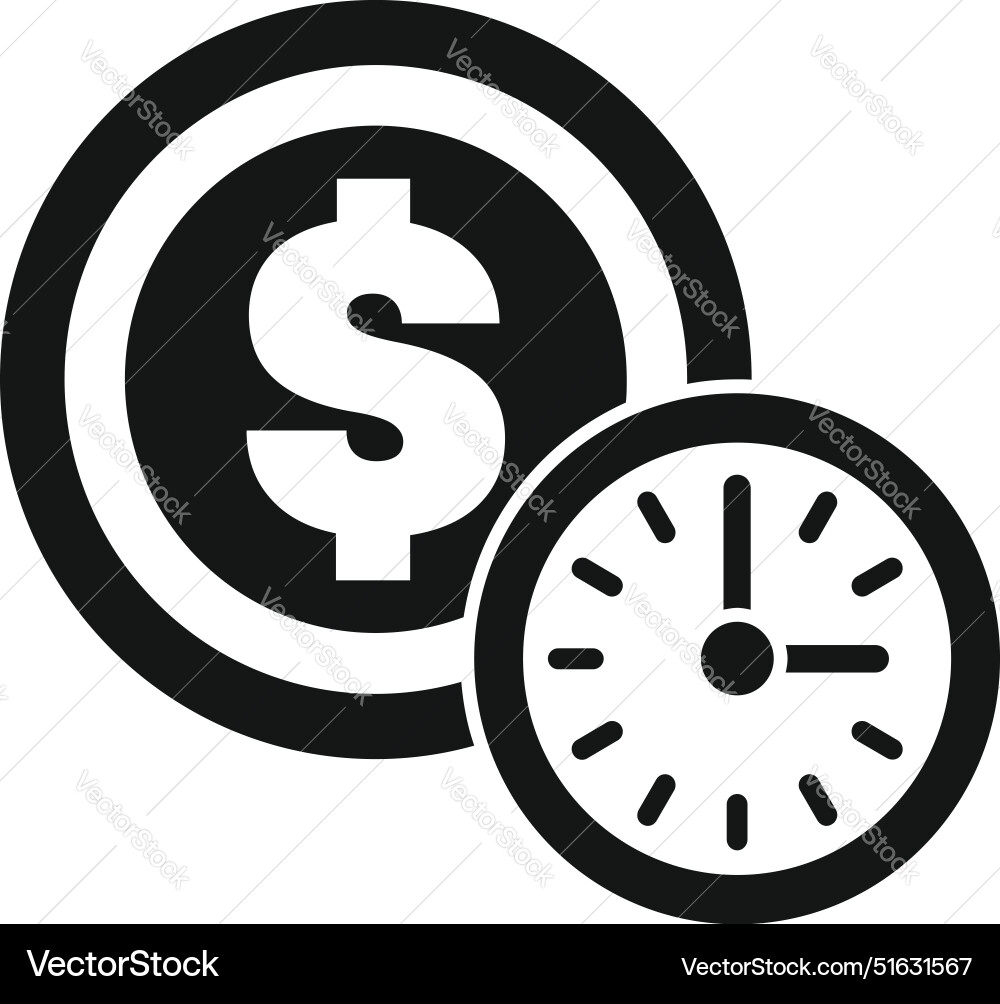Clock face overlapping with dollar coin Royalty Free Vector