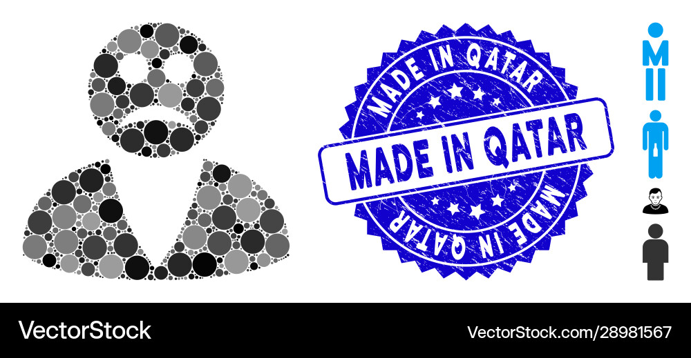 Collage sad user icon with distress made in qatar Vector Image