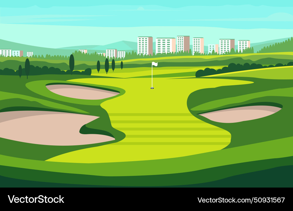 Flat design of green golf field course Royalty Free Vector