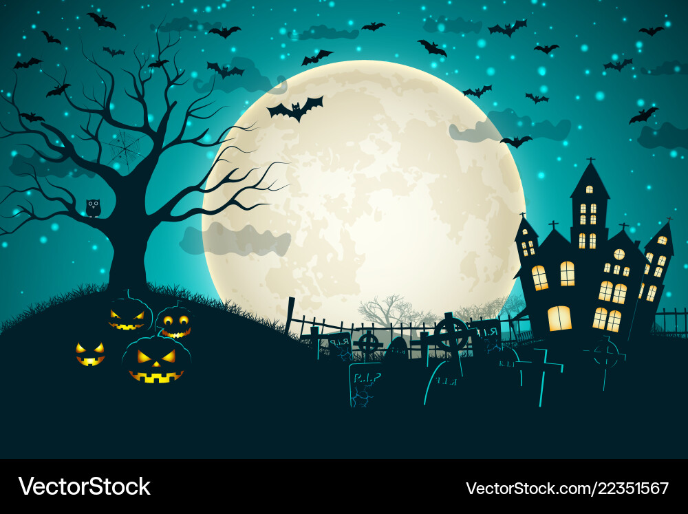 Halloween night moon composition Royalty Free Vector Image