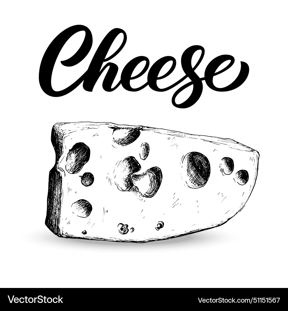 Hand drawn cheese with custom lettering black Vector Image