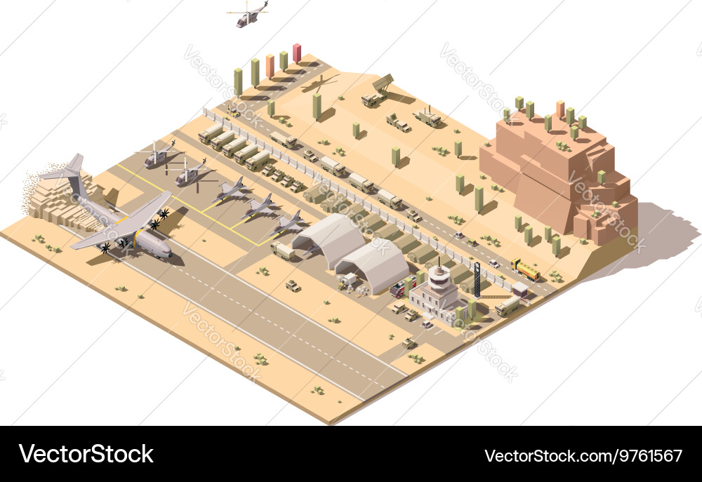 Isometric low poly military airbase Royalty Free Vector