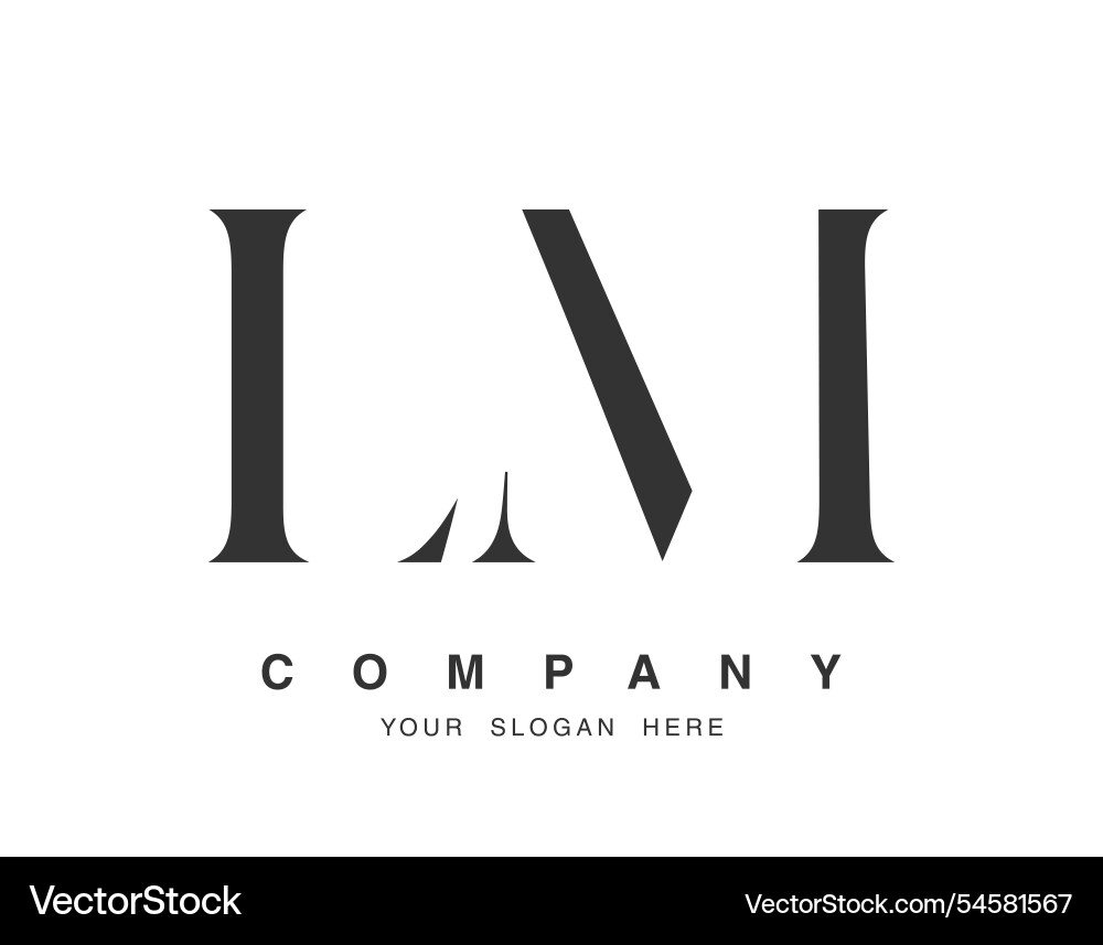 Lm logo design initial letter l and m serif font Vector Image