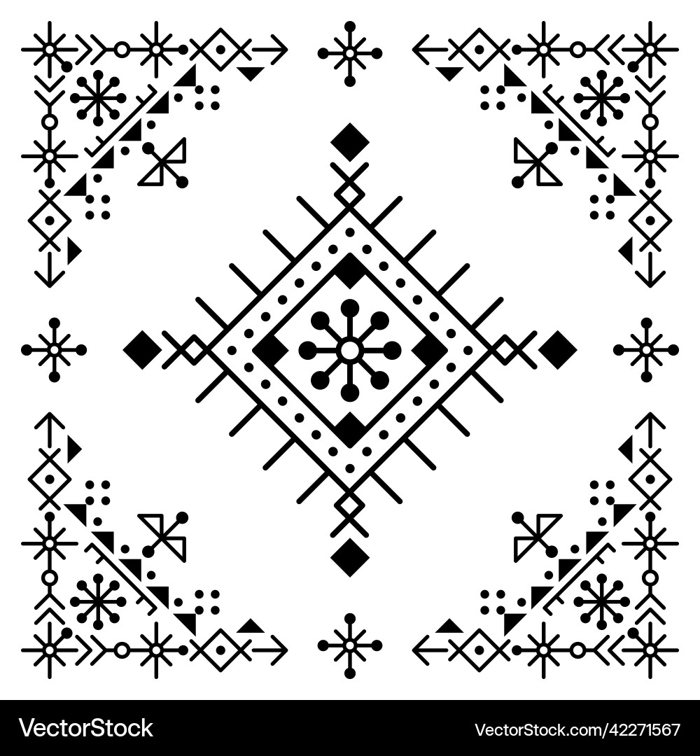 Nordic tribal line square geometric pattern Vector Image