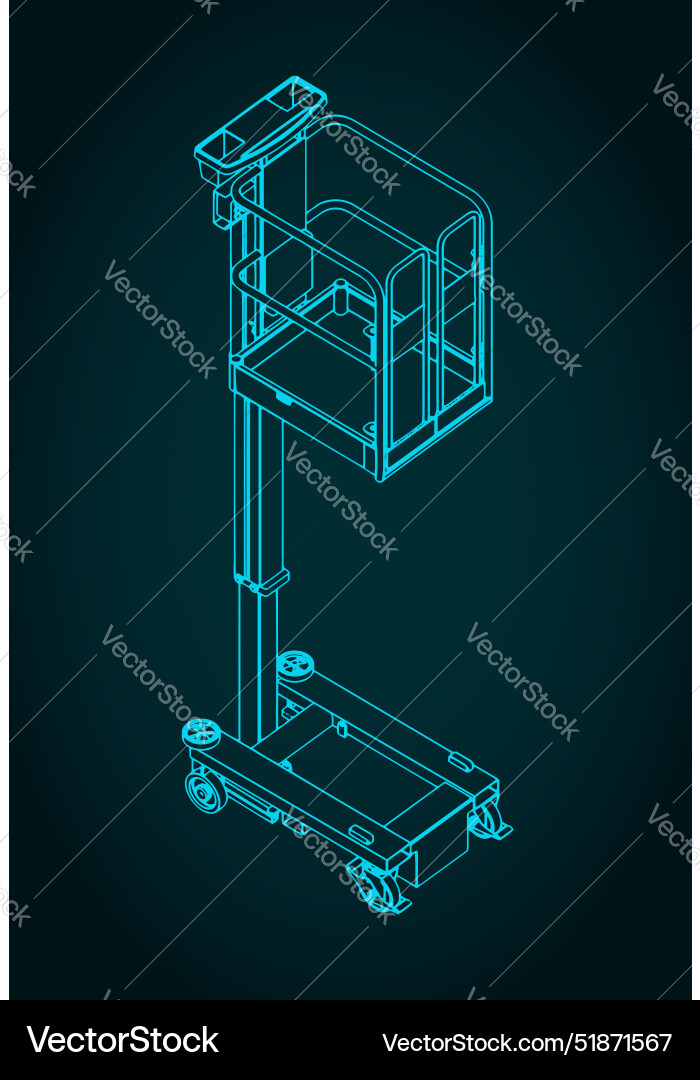 Push around mast lift isometric technical drawing Vector Image