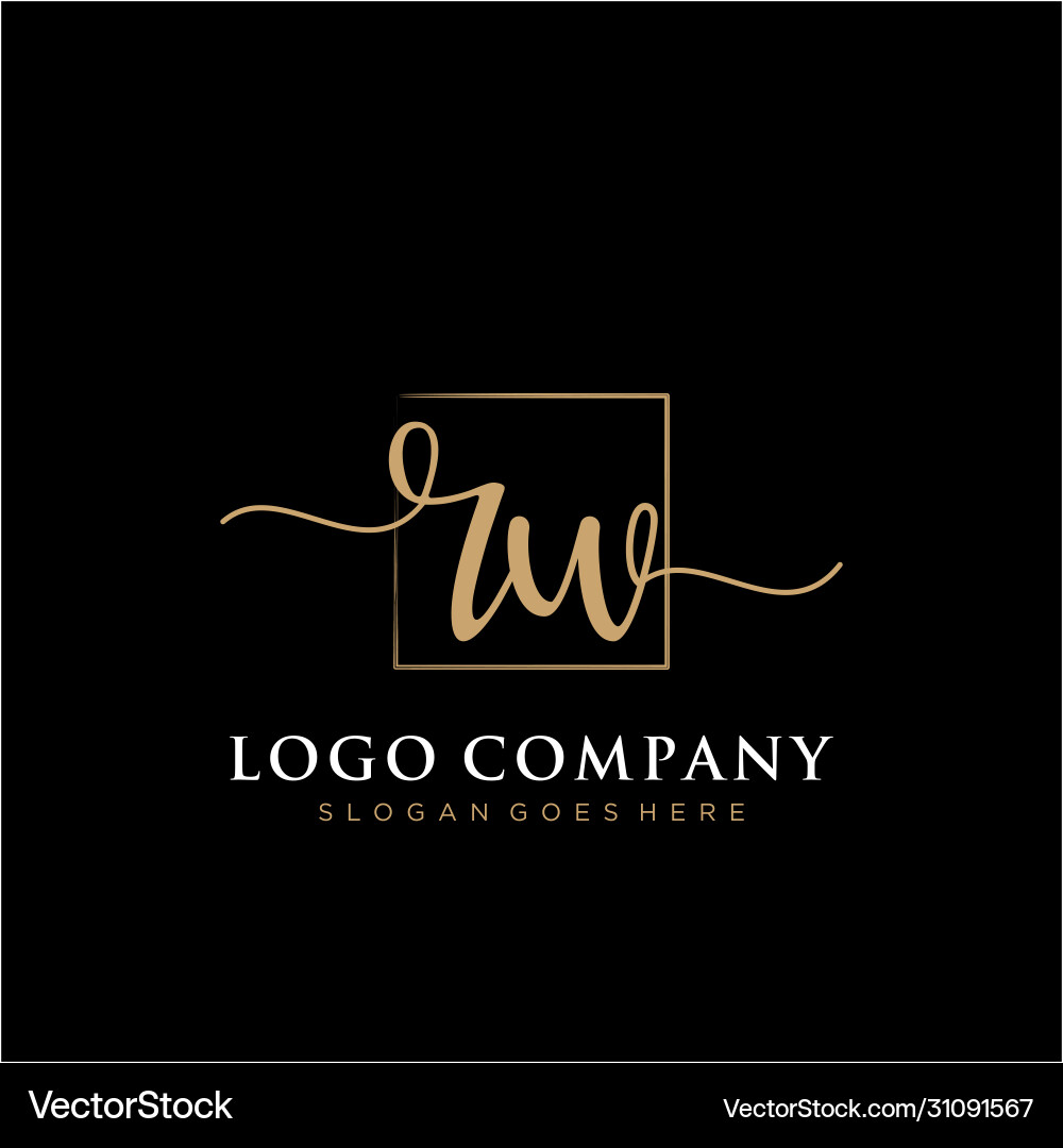 Rw initial handwriting logo with rectangle Vector Image