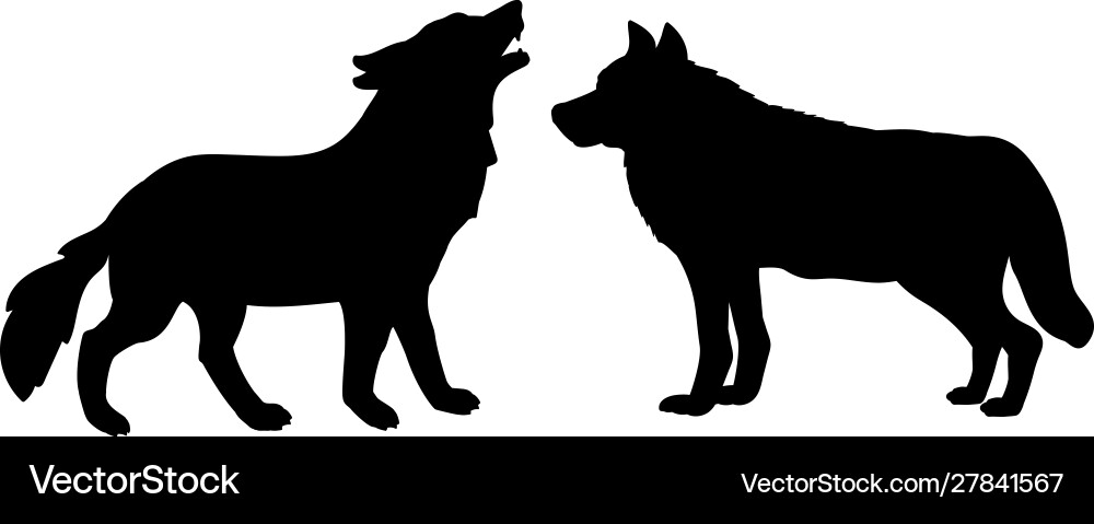 Silhouette two wolves the wolf family Royalty Free Vector
