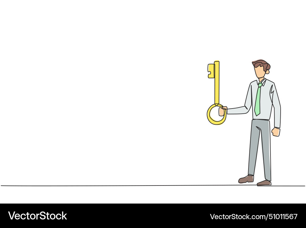 Single one line drawing businessman holding key Vector Image