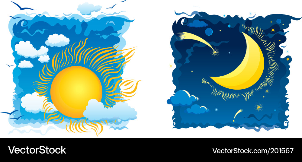 Sun and Moon Landscape Royalty Free Vector Image