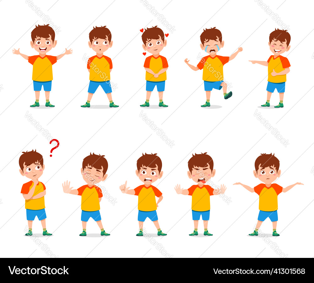 Cartoon boy different emotions and expressions Vector Image
