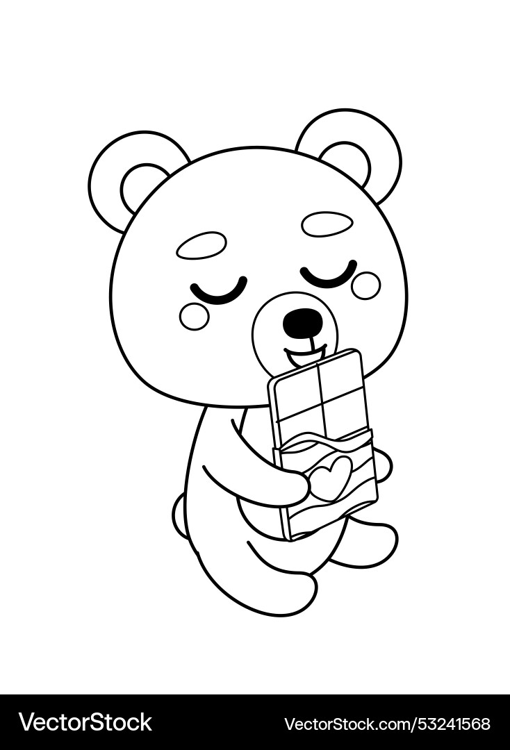 Coloring page little bear and big chocolate Vector Image