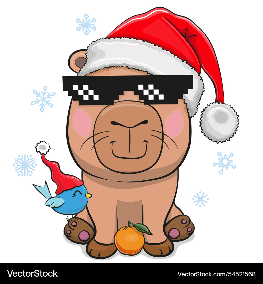 Cute cartoon capybara in santa hat Royalty Free Vector Image