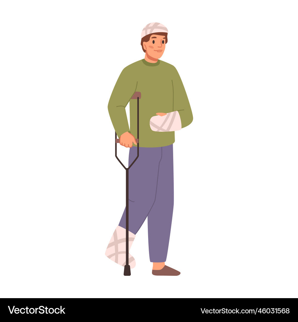 Disabled person with broken leg Royalty Free Vector Image