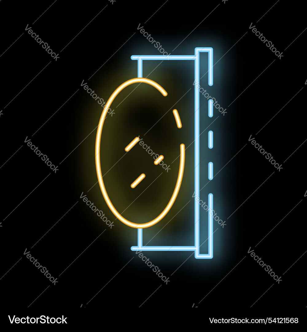Neon round mirror icon glowing on dark background Vector Image