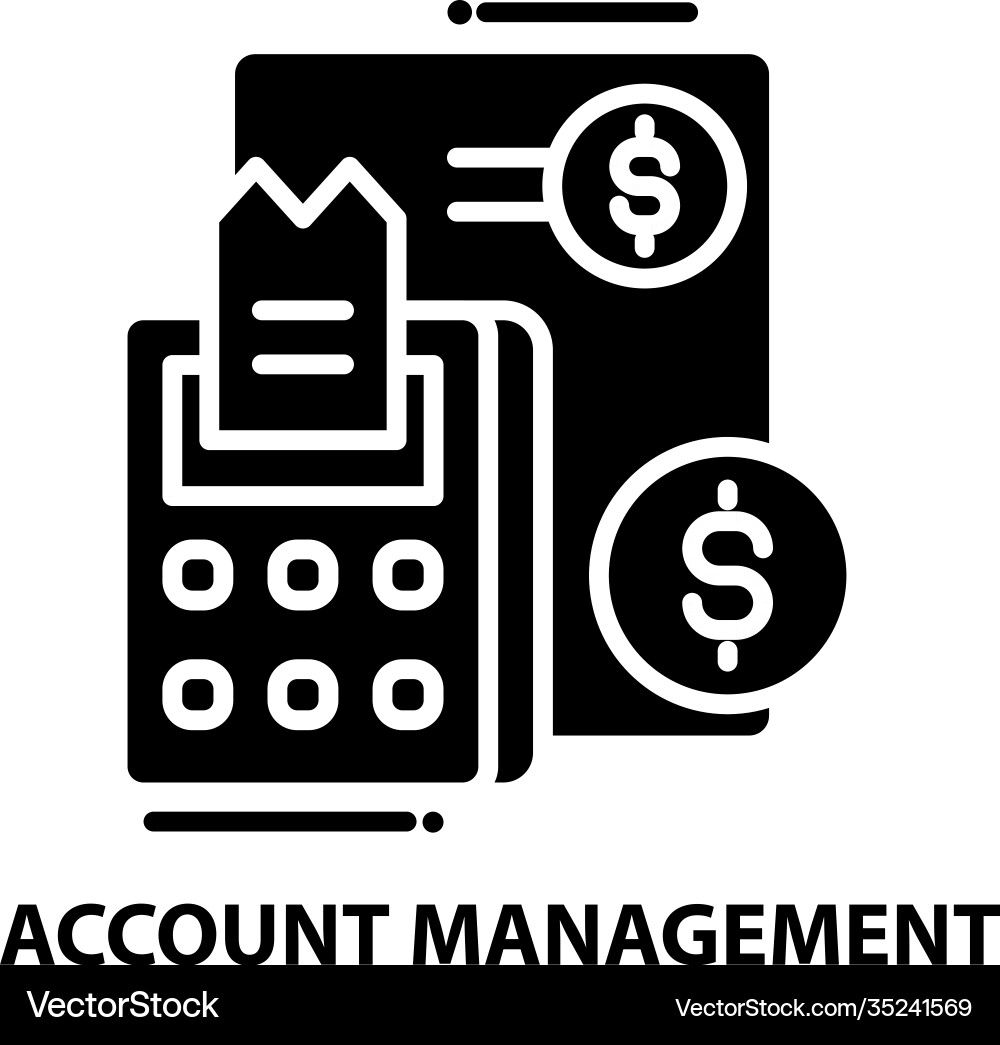 Account management icon black sign Royalty Free Vector Image