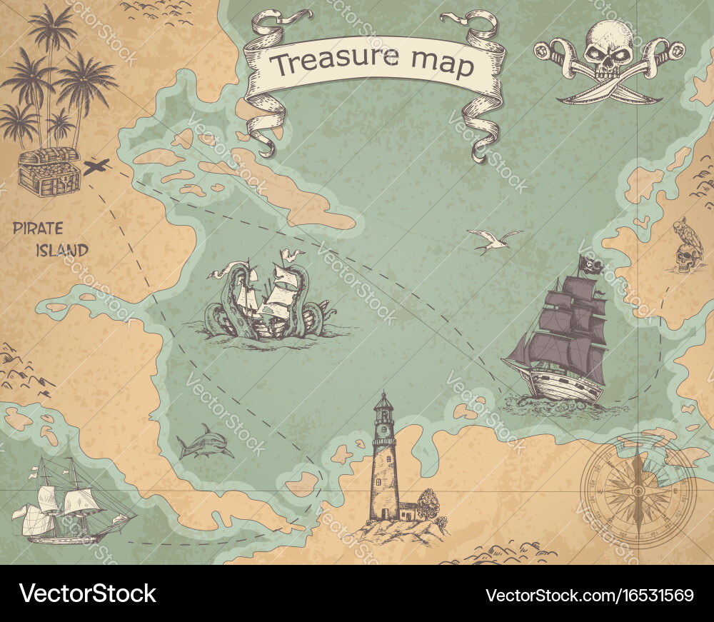 Ancient treasure map Royalty Free Vector Image