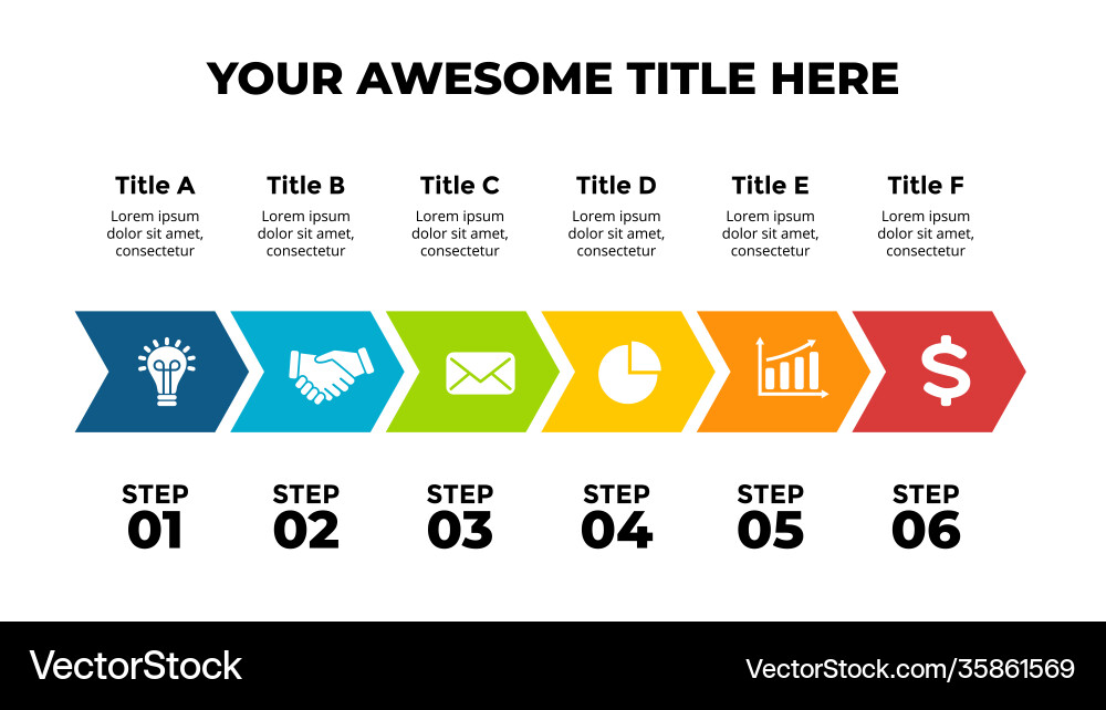 Arrows infographic timeline with 6 steps Vector Image