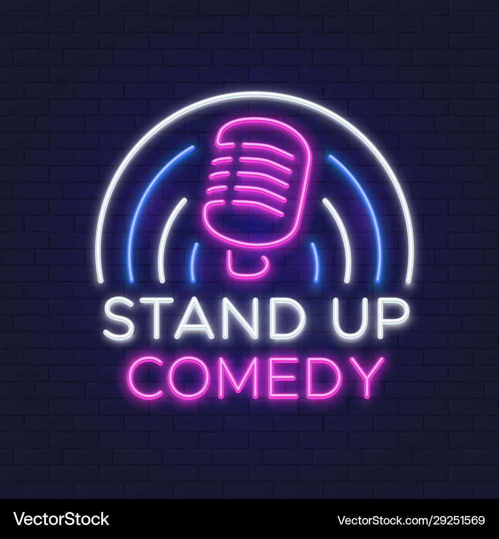 Comedy show neon sign retro microphone line Vector Image