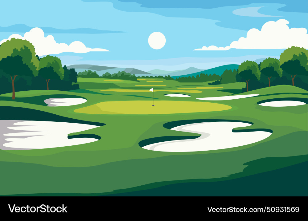 Flat design of green golf field course Royalty Free Vector