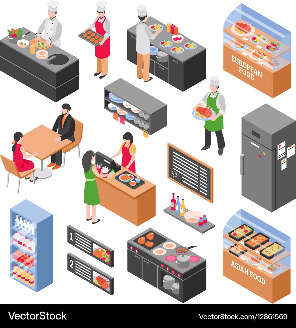 Food court elements set Royalty Free Vector Image