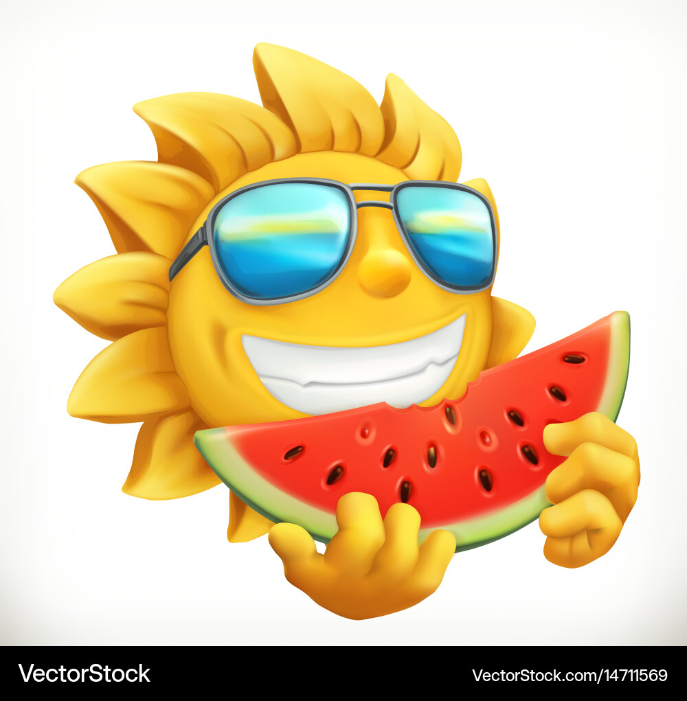 Fun summer sun with watermelon 3d icon Royalty Free Vector