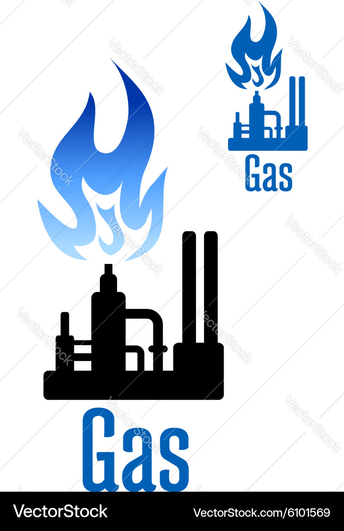 Gas processing factory icon with blue flame Vector Image