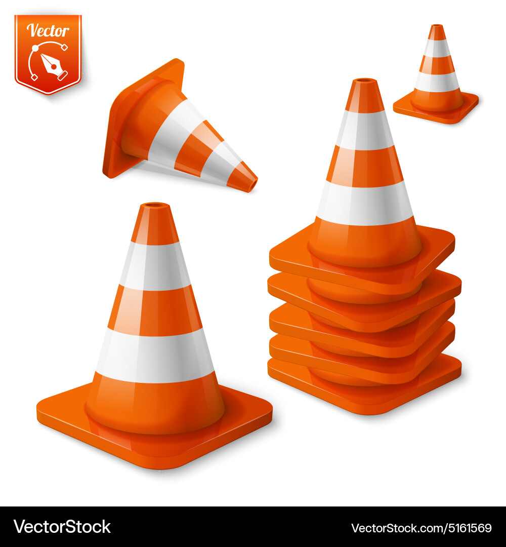 Orange Road Cones Set Royalty Free Vector Image