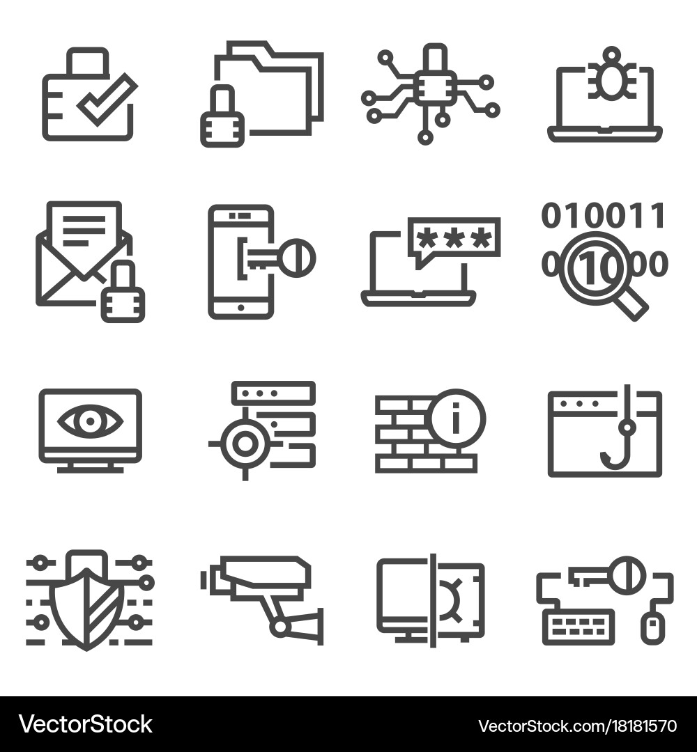 Computer network protection cyber security icons Vector Image
