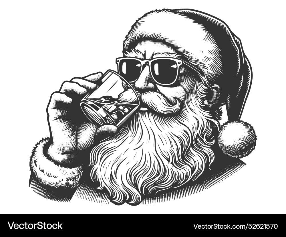 Cool santa drinking whisky cocktail Royalty Free Vector