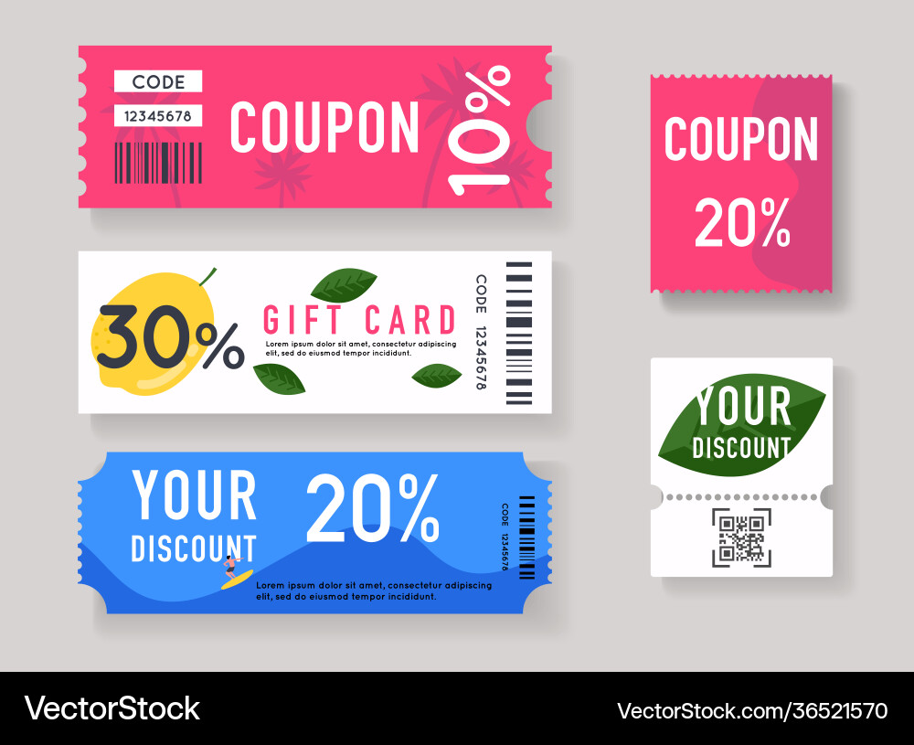Gift voucher with coupon code sale labels Vector Image