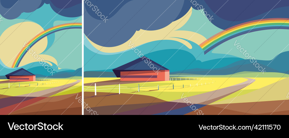 Outdoor scene with rainbow Royalty Free Vector Image