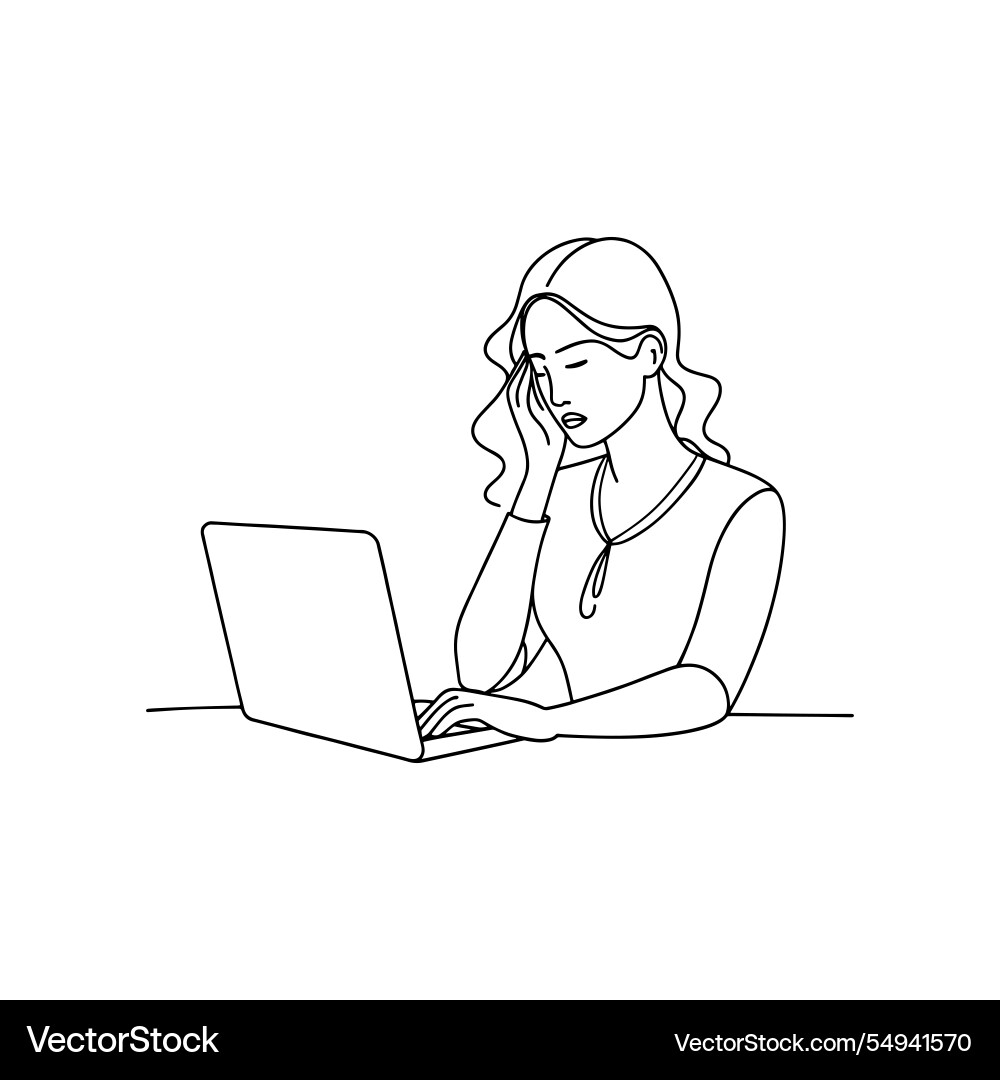 Woman experiencing a headache while working Vector Image