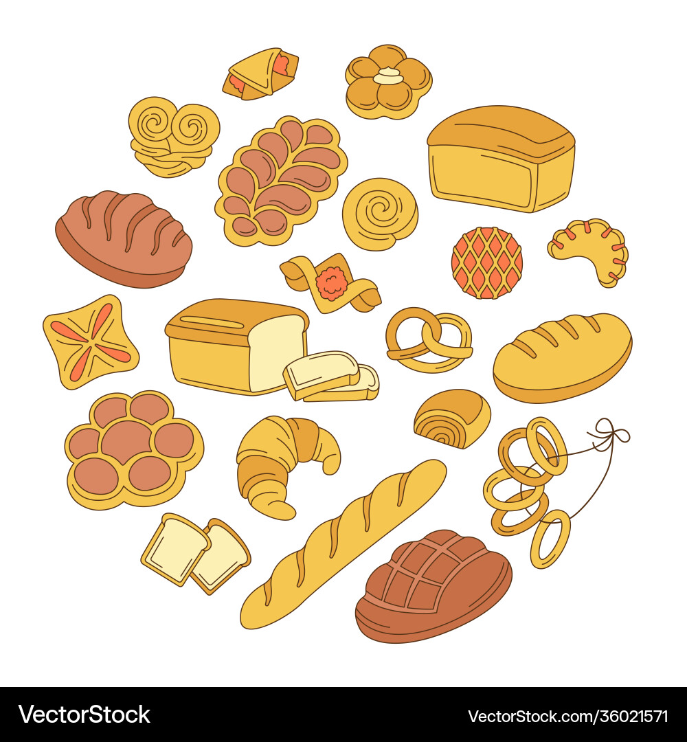 Bakery goods located circle cartoon doodle Vector Image