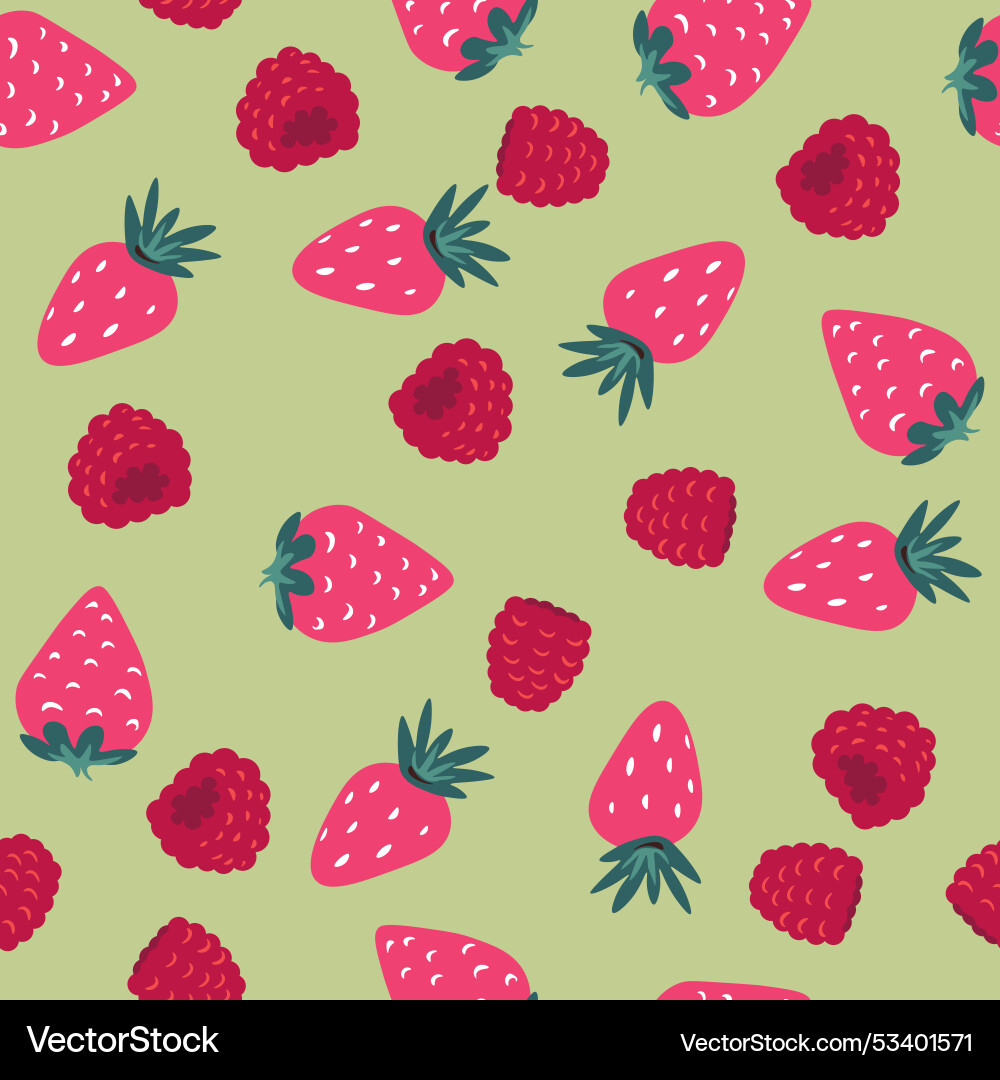 Strawberry and raspberry seamless pattern Vector Image