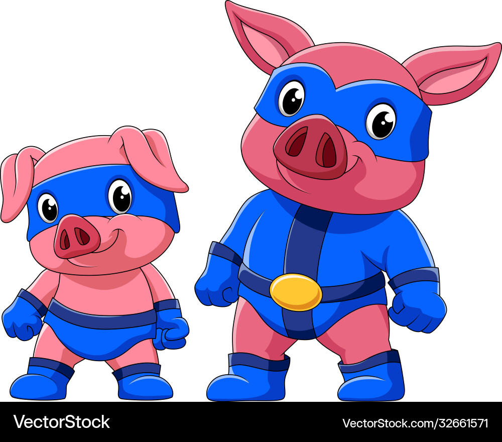 Two Super Pigs Superhero Cartoon Royalty Free Vector Image