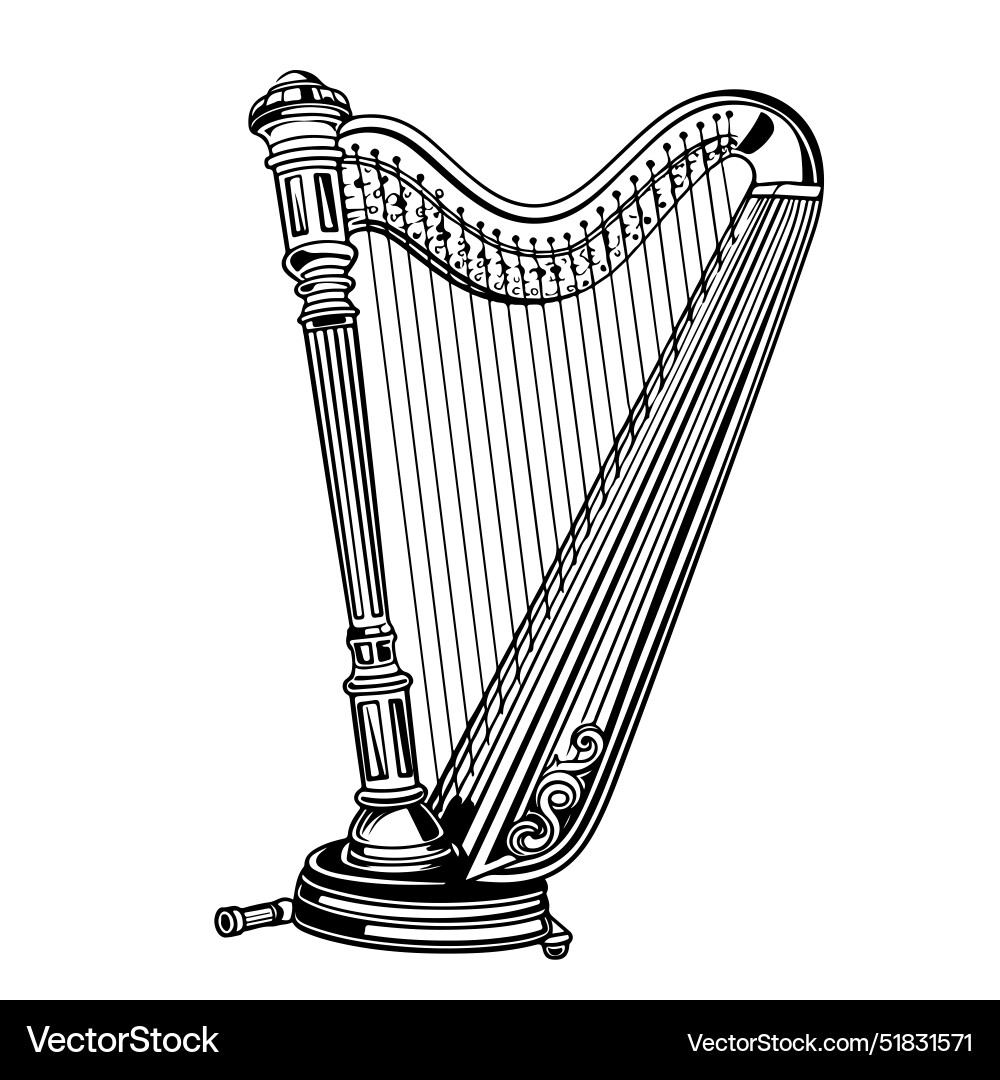 Vintage harp sketch Royalty Free Vector Image - VectorStock