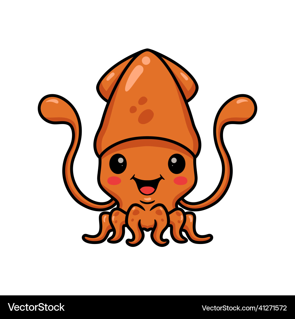 Cute little squid cartoon posing Royalty Free Vector Image