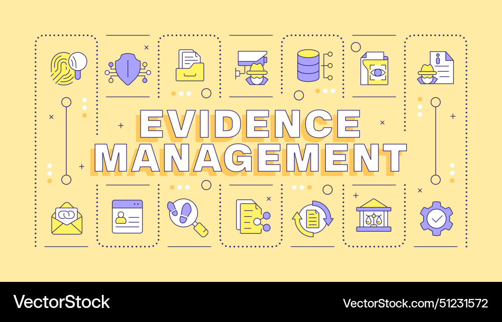 Evidence management yellow word concept Royalty Free Vector