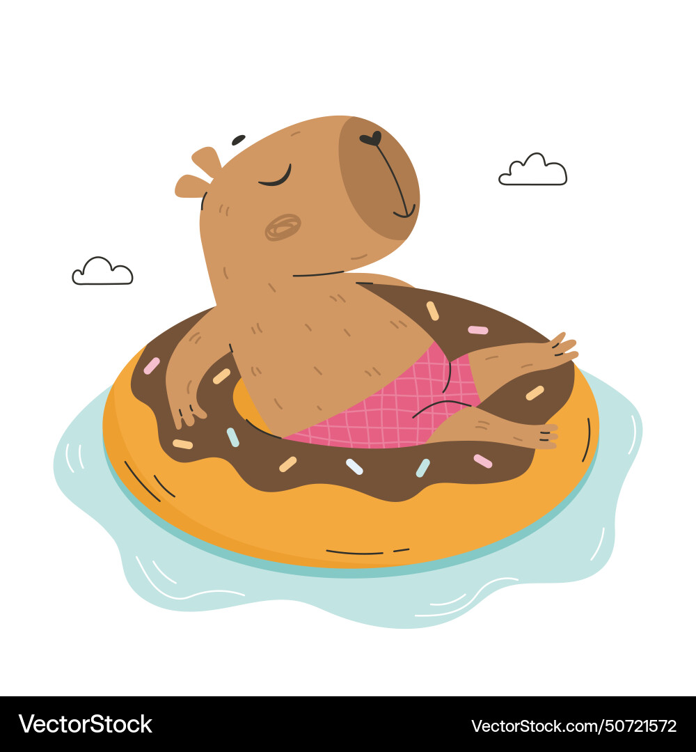 Funny capybara floating on inflatable ring Vector Image