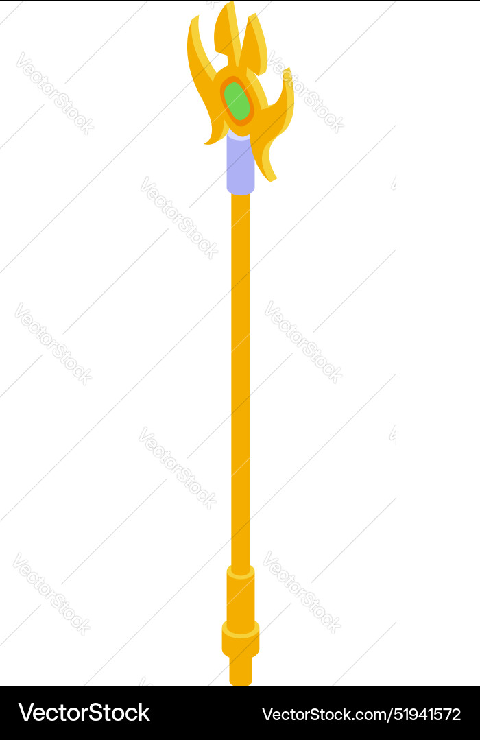 Golden magic staff with green gem isometric view Vector Image