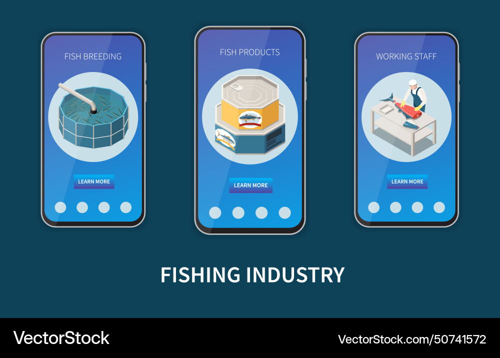 Industrial fish production set Royalty Free Vector Image