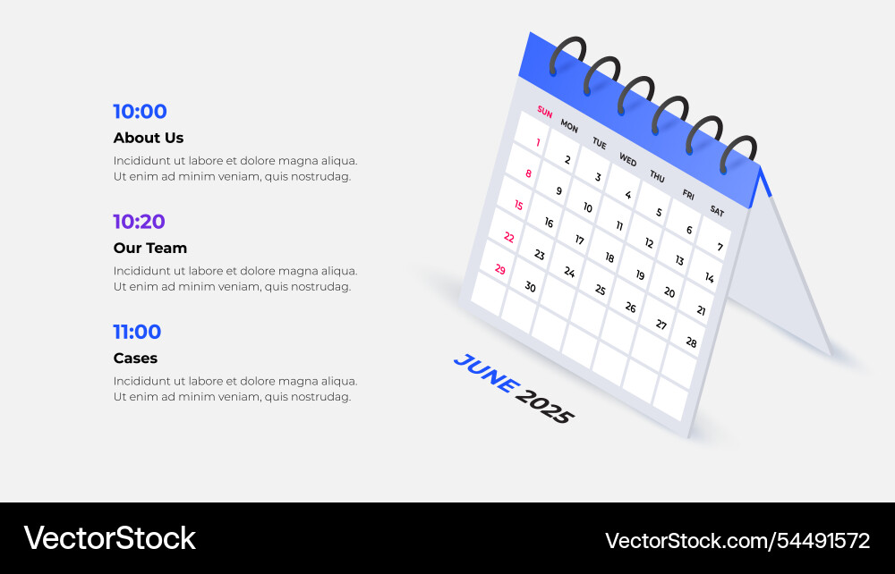 Isometric calendar for 2025 june month Royalty Free Vector