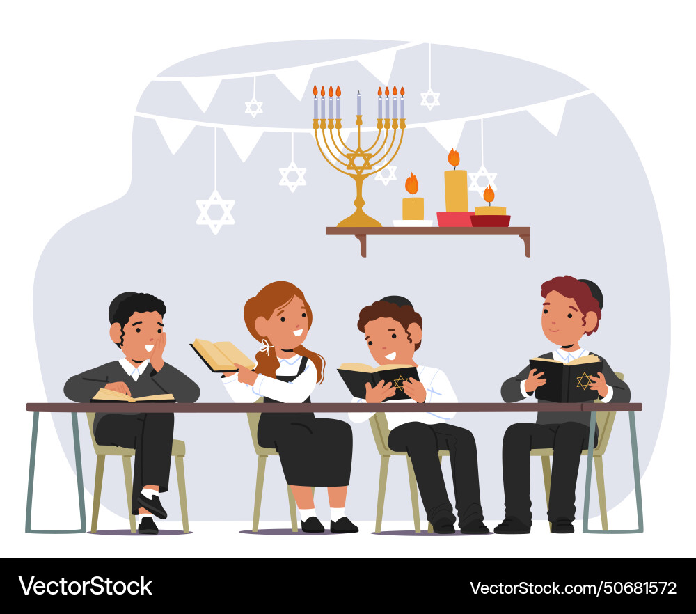 Jewish children characters diligently study torah Vector Image