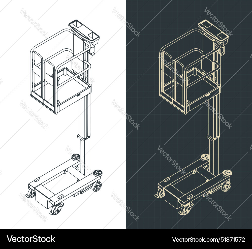 Push around mast lift isometric technical drawings