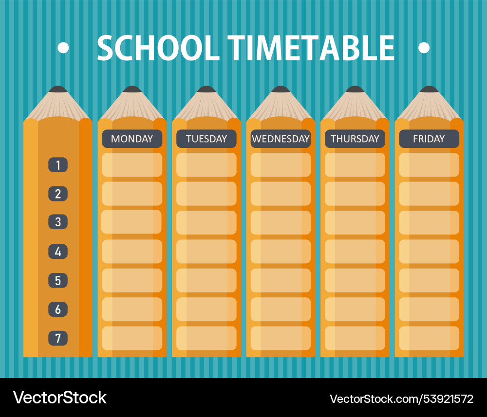 Schulplan mit Bleistift wöchentlich Planer Vektorbild