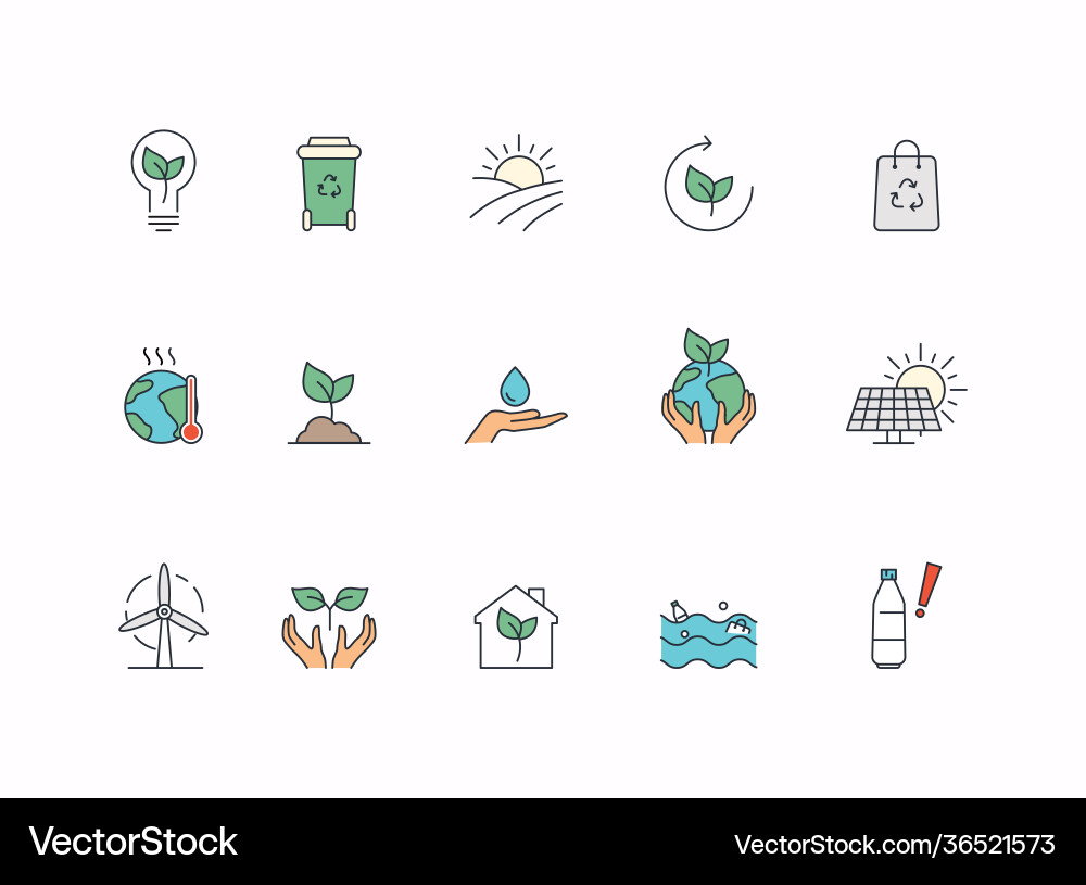 Eco Line Icons - Sustainability Royalty Free Vector Image
