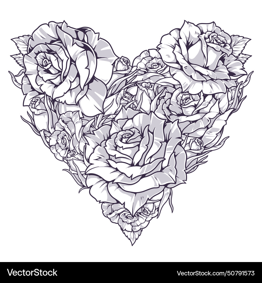 Heart From Roses Sticker Monochrome Royalty Free Vector