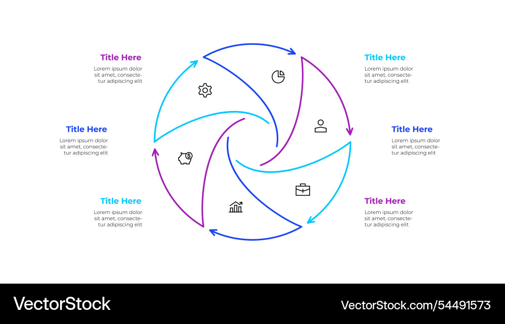 Outline cycle diagram divided into 6 sectors Vector Image Outline cycle diagram divided into 6 sectors Vector Image